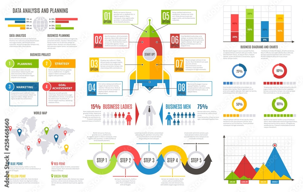 Infographics report. Financial charts diagrams bar chart graph business ...