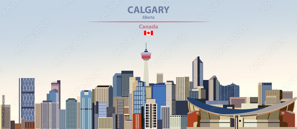 Vector illustration of Calgary city skyline on colorful gradient ...