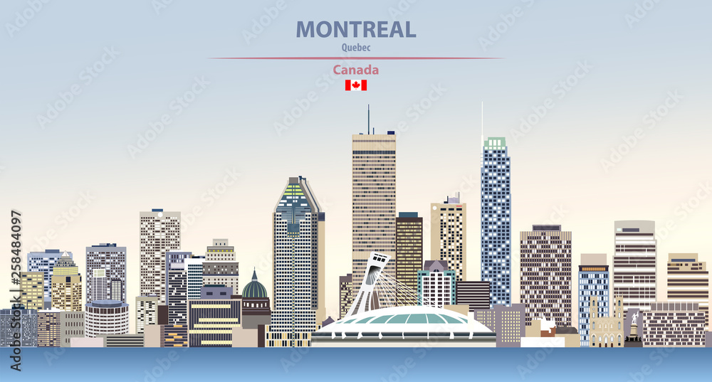 Montreal city skyline vector illustration on colorful gradient ...