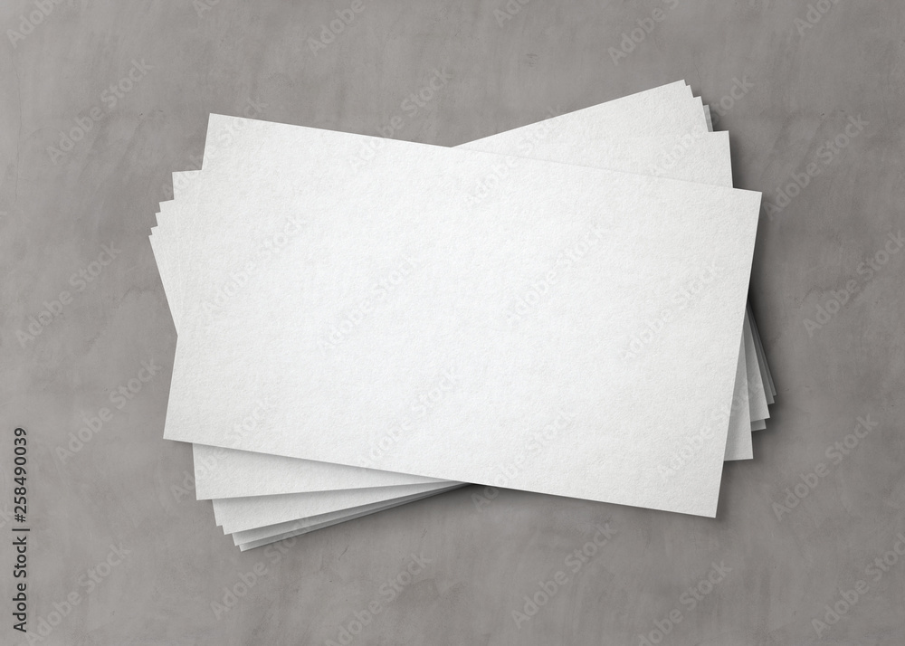 White business card stack on concrete desk 3D rendering Stock ...