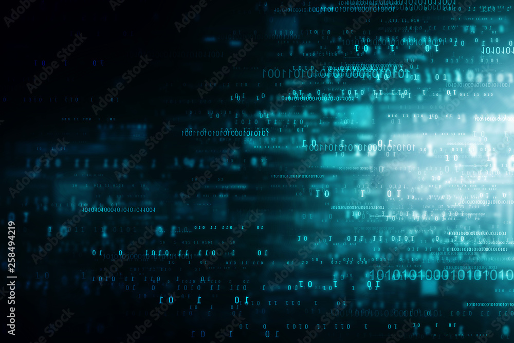 flowing number one and zero text in binary code format in technology ...