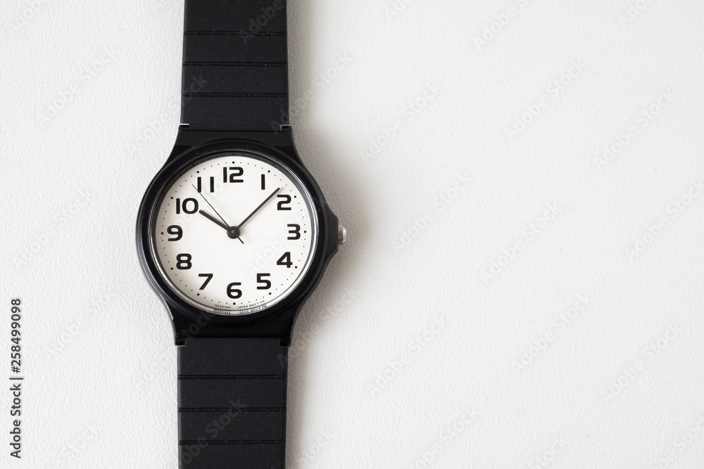 Plastic watch wristwatch white dial with black number and black strap ...