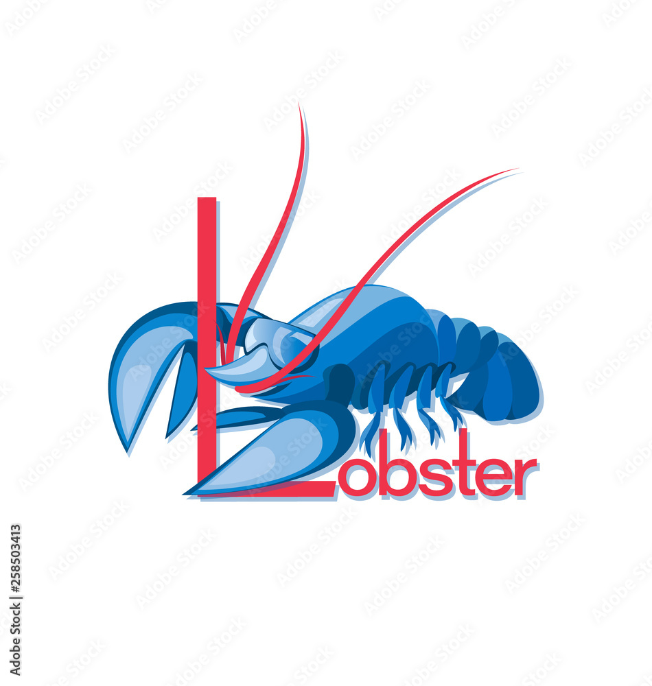 Blue lobster with glasses. Seafood. Vector illustration with ...