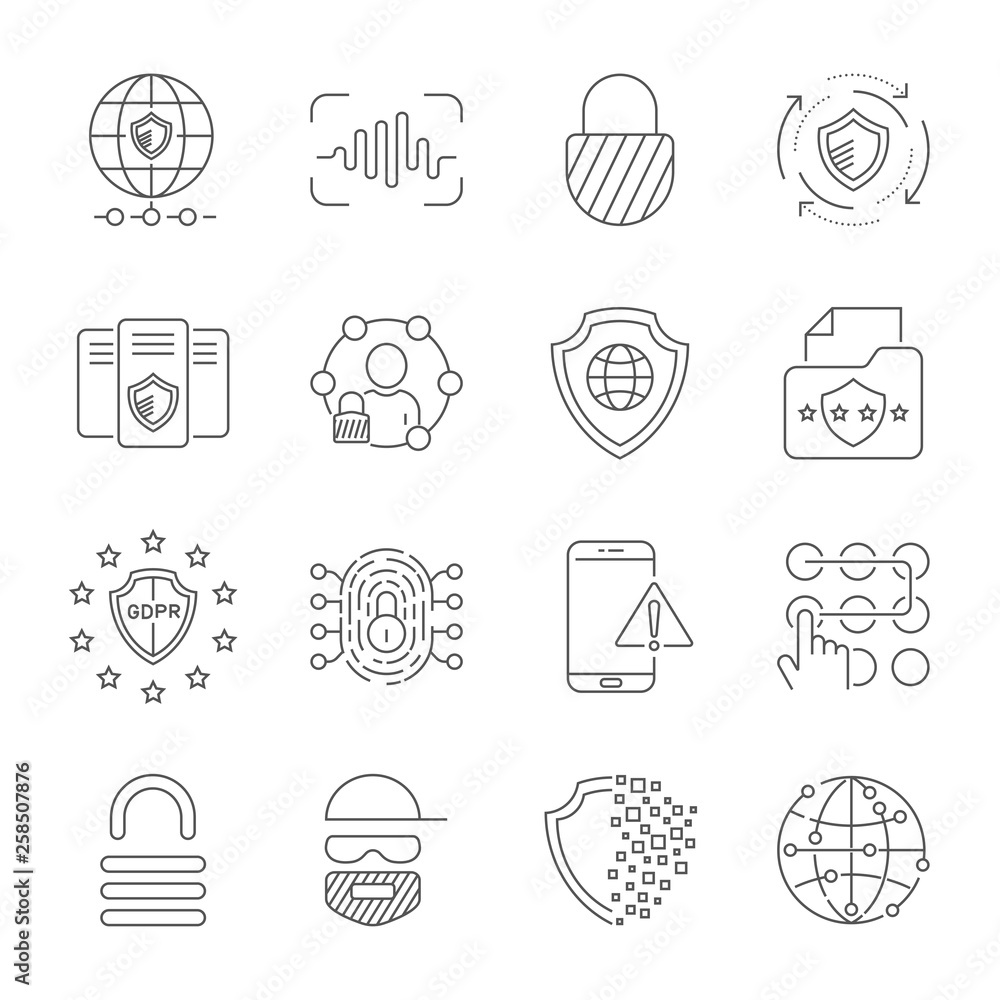 GDPR Data Privacy vector icon set. Included the icons as security ...