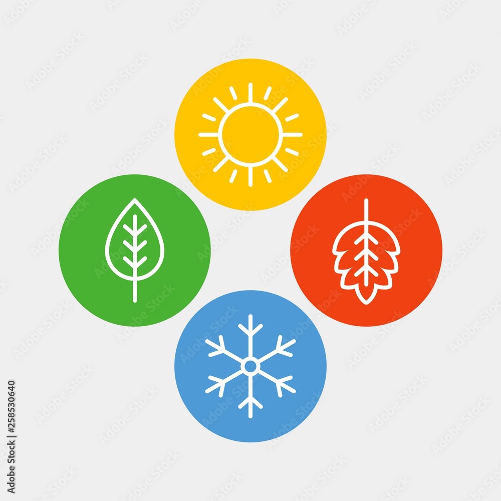 Seasons flat vector icons. Summer, autumn, winter, spring flat vector ...