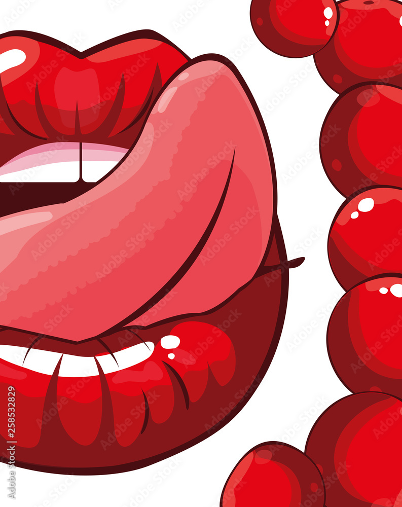 sexy female lips with cherries fruit pop art style Stock Vector | Adobe ...