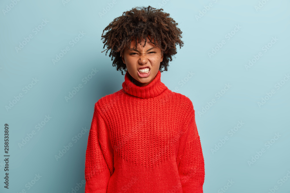 Negative emotions and facial expressions concept. Black young woman ...