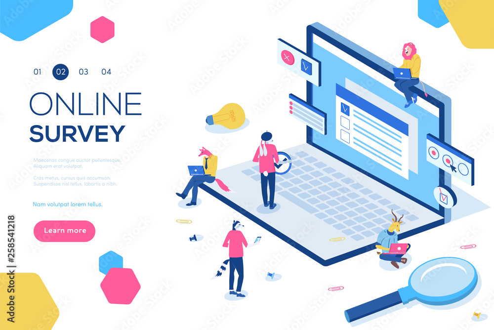 Online survey concept with characters. Can use for web banner ...