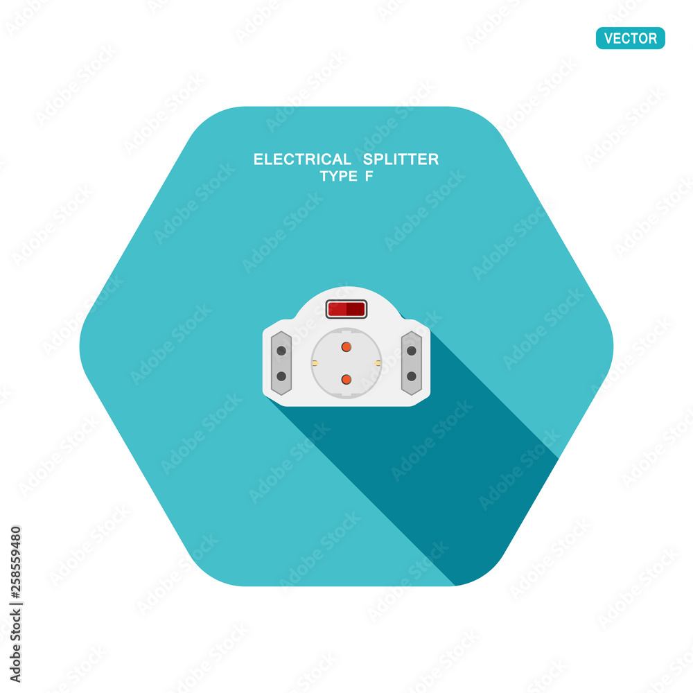 Vector hexagon icon of modern electrical splitter type F with three ...