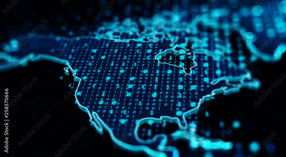 Binary code background/Blue bytes of binary code, flying over the ...