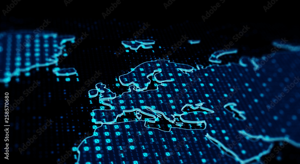 Binary code background/Blue bytes of binary code, flying over the ...