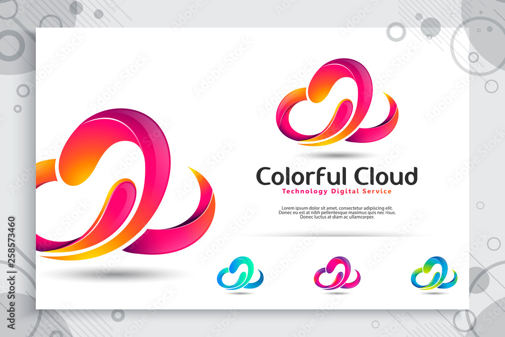 3d colorful cloud vector logo with modern concept and color design ...
