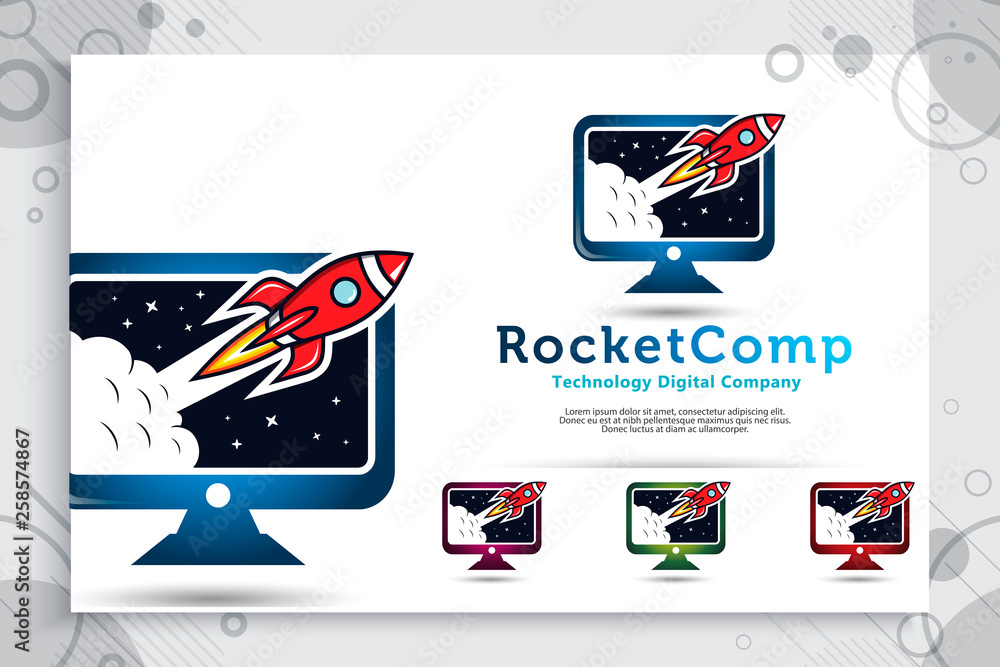 Rocket computer vector logo with simple style concept, illustration of ...