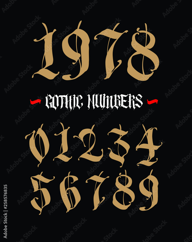 The numbers are in the Gothic style. Vector. Symbols isolated on white ...