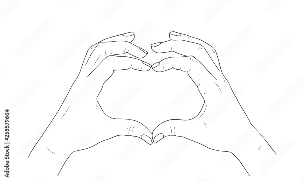 Vector sketch illustration - female hands show heart Stock Vector ...