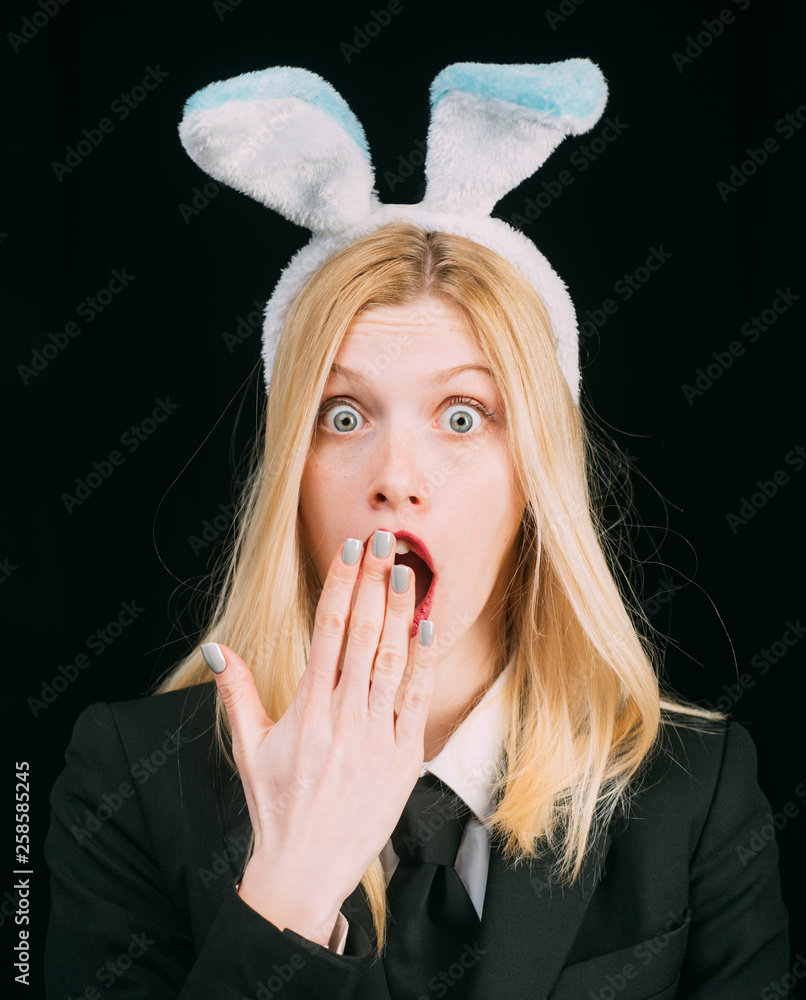 Sexy Model Dressed In Costume Easter Bunny Woman Rabbit Easter Bunny