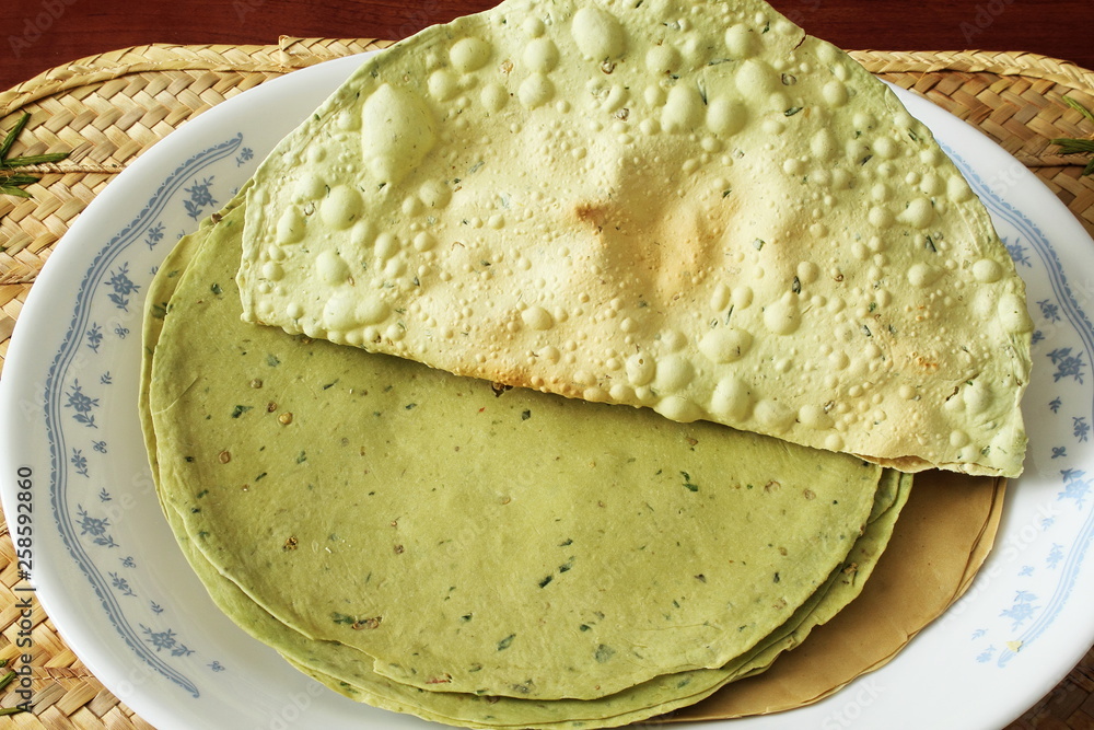 indian traditional food lunch or tea time snack papad or papadum ...