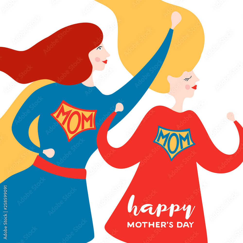 Mothers Day Greeting Card with Super Mom. Superhero Mother Character in ...