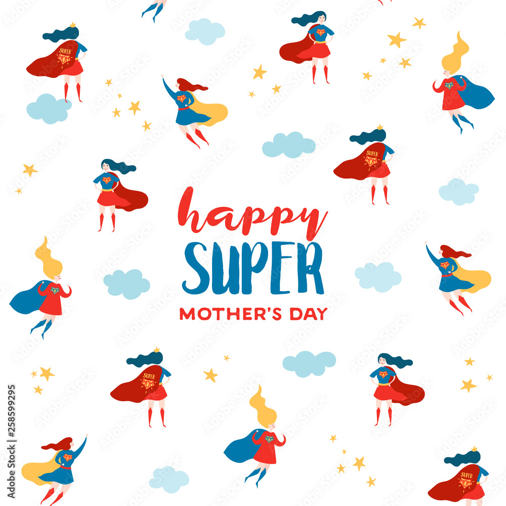 Mothers Day Greeting Card with Super Mom. Superhero Mother Character in ...