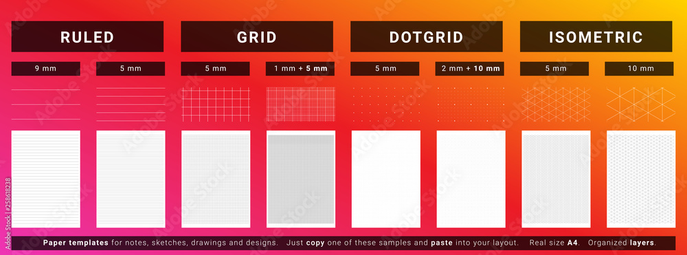 Gridded paper templates set for new designs Stock Vector | Adobe Stock