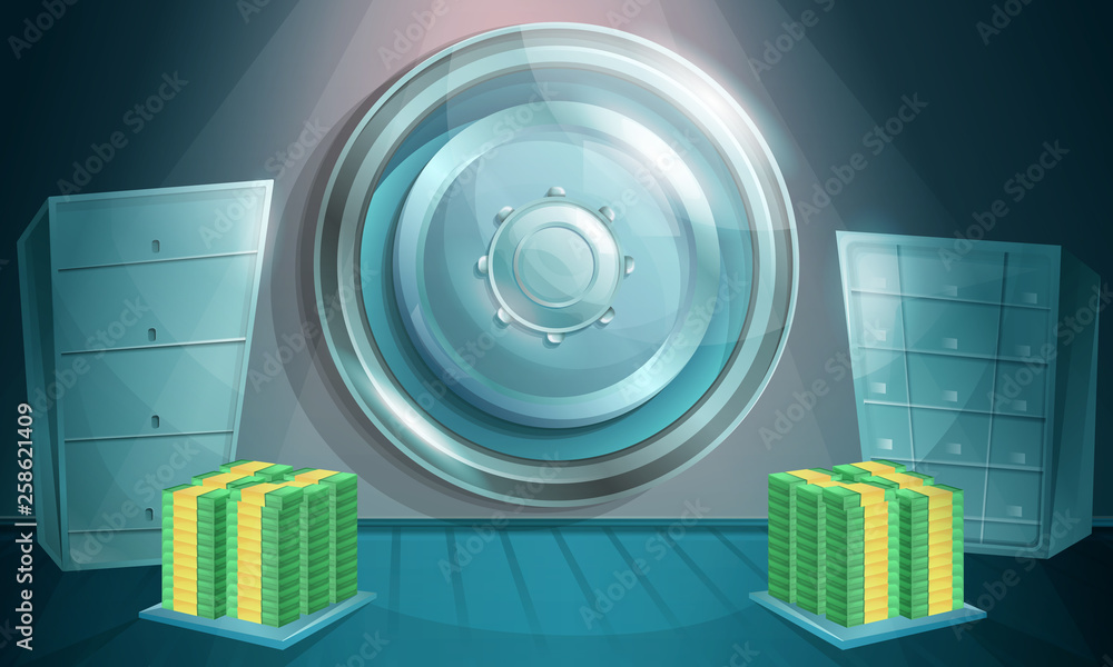 cartoon bank vault with money, vector illustration Stock Vector | Adobe ...