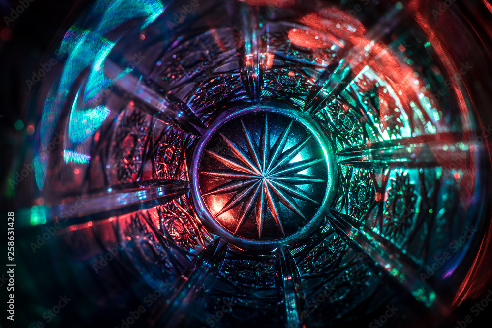 abstract shining light with chandelier crystal in dark night. Luxury ...