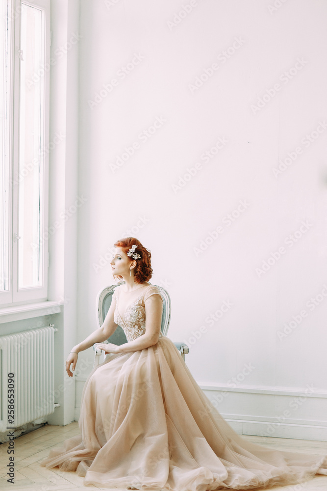 The bride in the interior Studio in the style of fine art. Wedding ...