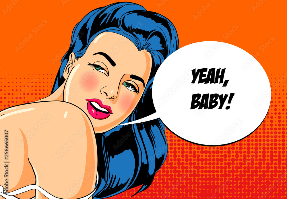 Pretty young girl face in comic book style design. Stock Vector | Adobe ...