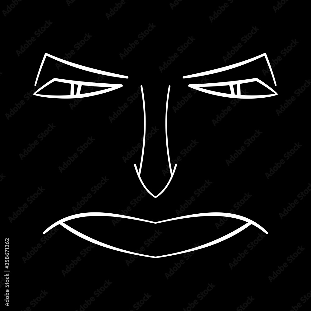 Contour face drawing, sketch, graphic. Black and white cartoon face ...