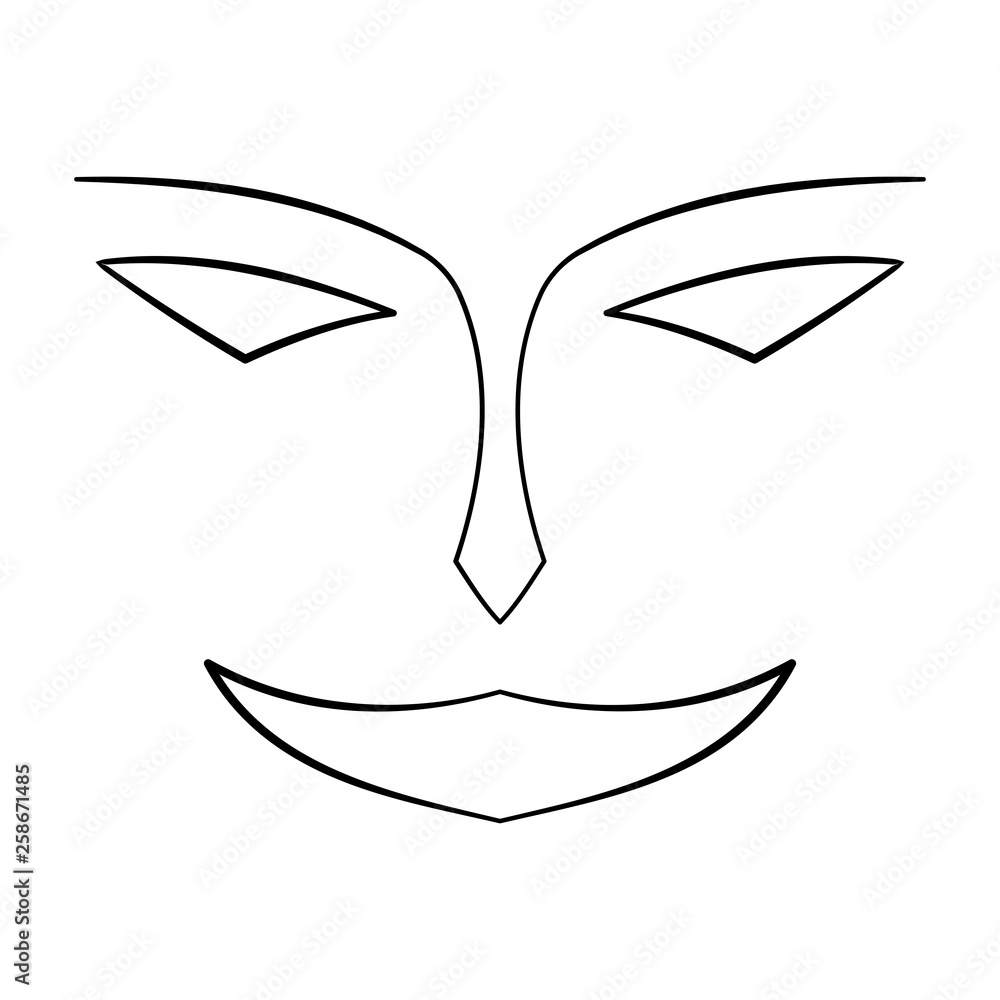 Abstract face symbol, icon white background. Black and white cartoon ...