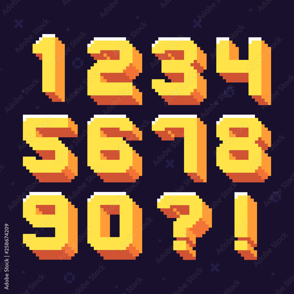 Vecteur Stock Pixel numbers. Retro 8 bit pixels number font vector ...