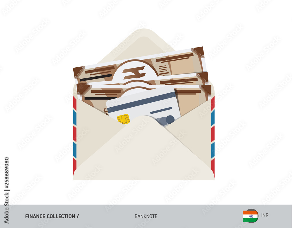 10 Indian Rupee Banknote. Flat style opened envelope with cash. Indian ...
