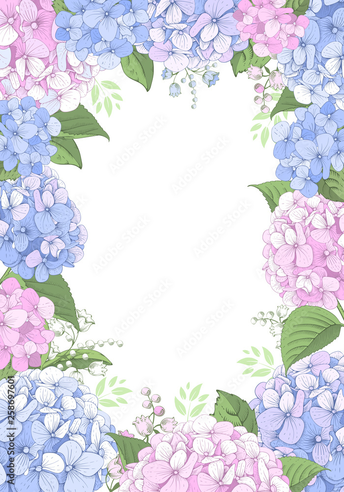 Floral Frame With Hydrangea Flowers Stock Vector | Adobe Stock