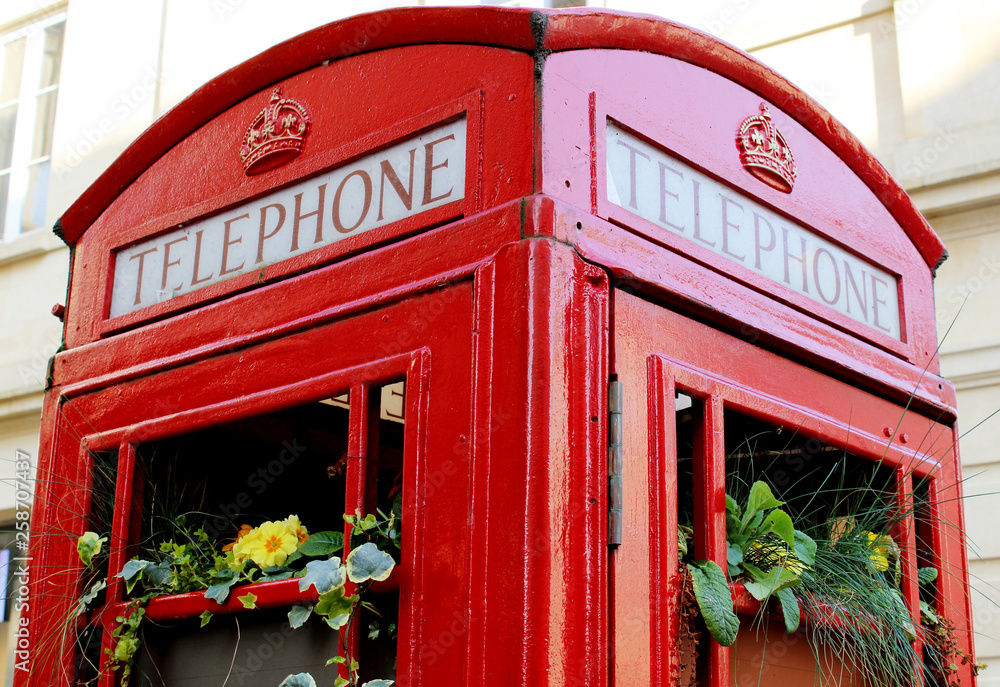 Iconic British red phone booth repurposed as thriving flower planter ...