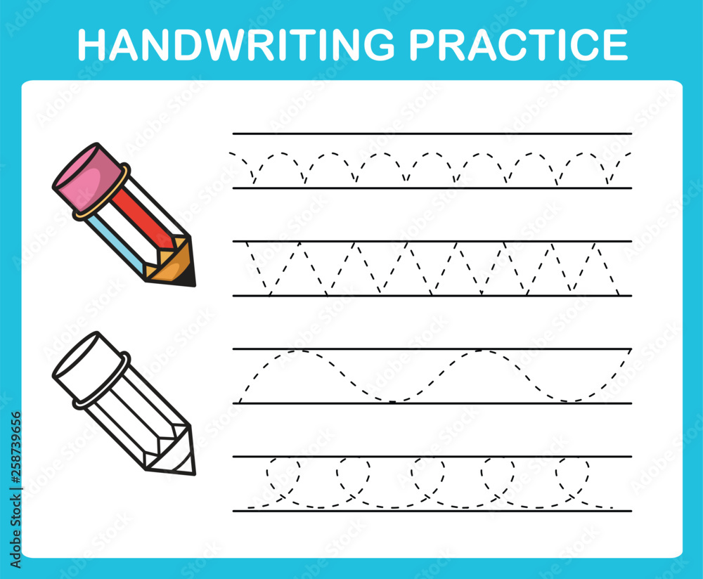 Handwriting practice sheet illustration vector Stock Vector | Adobe Stock