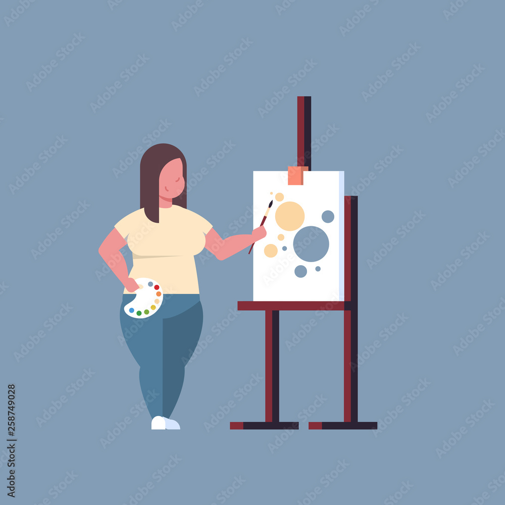 fatty obese woman painter holding paintbrush overweight girl artist ...