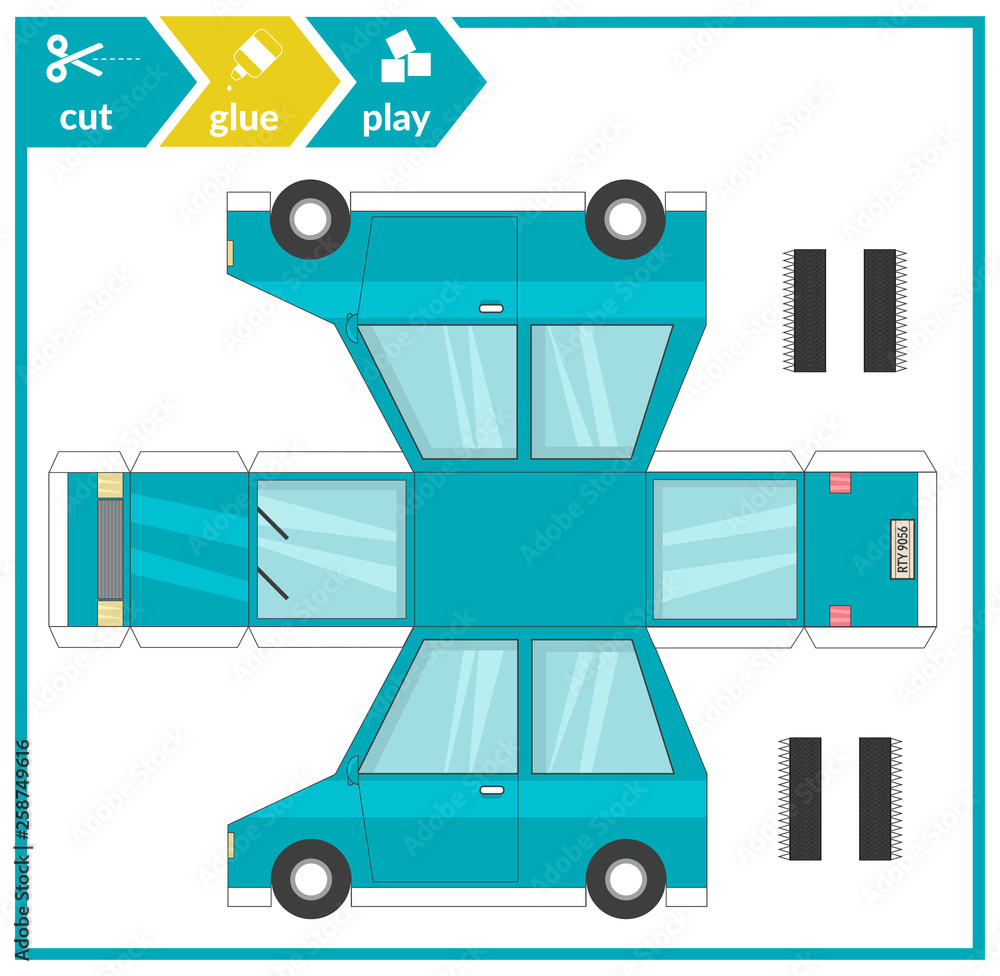 Cut and glue a paper car. Children art game for activity page. Paper 3d ...