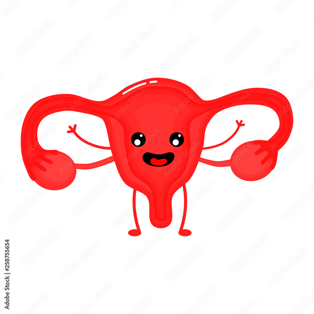 cute and funny Human uterus anatomy icon. flat cartoon characters style ...