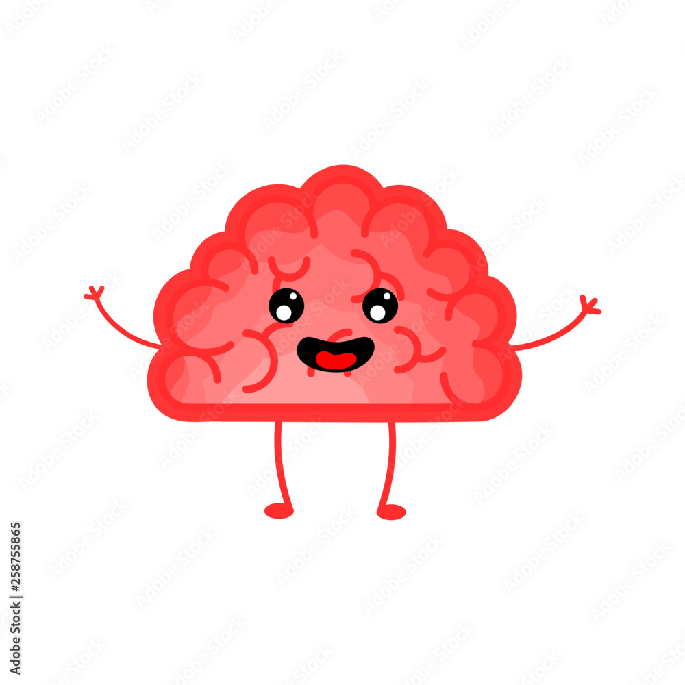 cute and funny Human brain anatomy icon. flat cartoon characters style ...