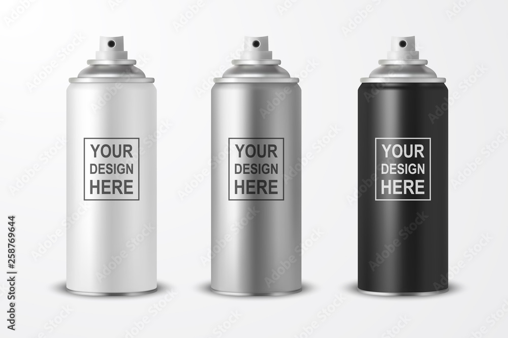 Vector 3d Realistic White Blank Spray Can, bottle Icon Set Closeup ...