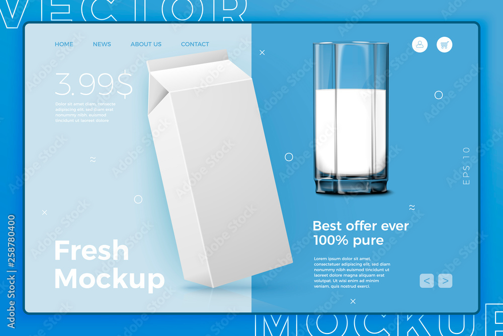 Vector realistic 3d white milk pack with glass, isolated on bright ...