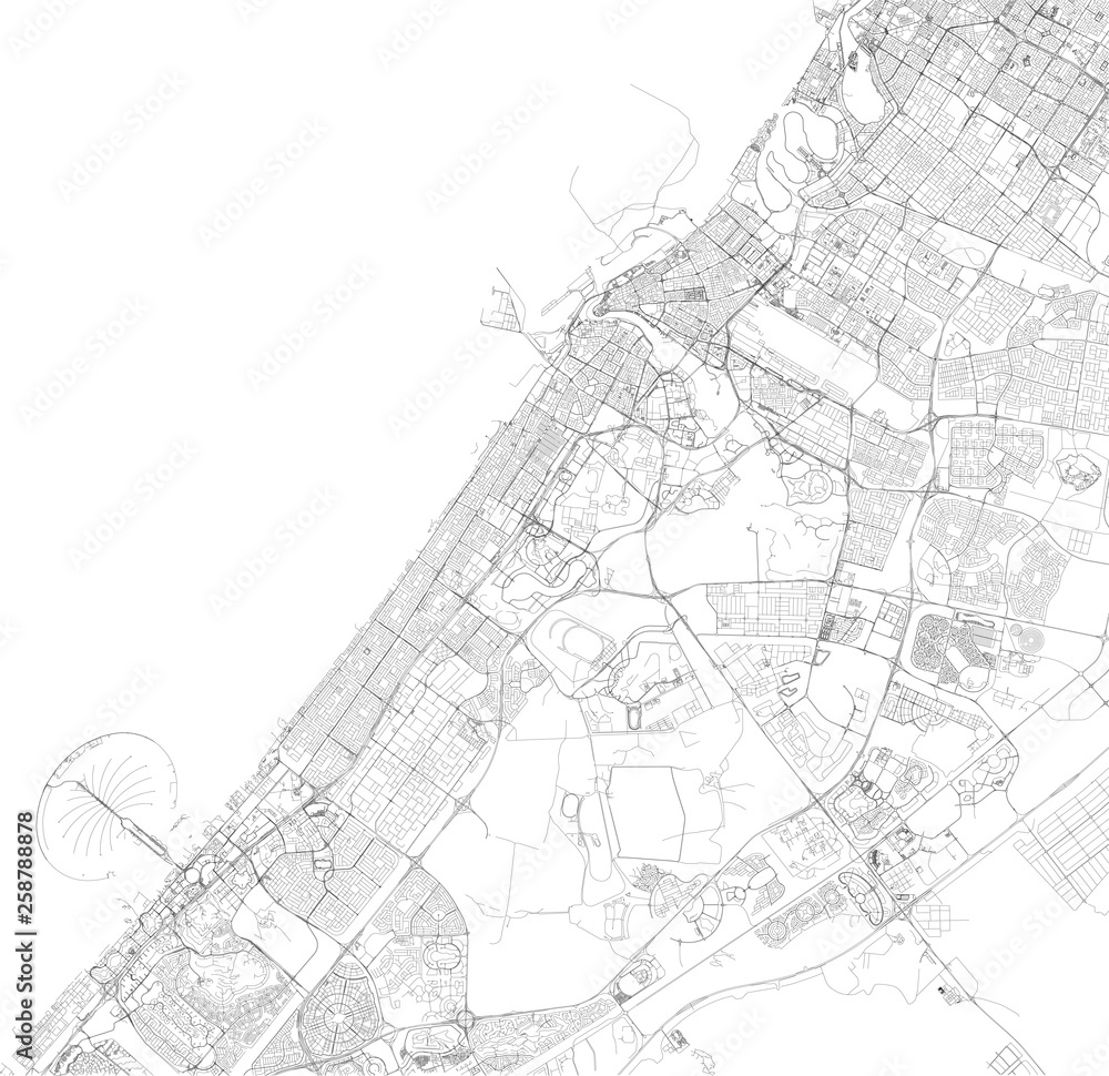Satellite map of Dubai, United Arab Emirates, city streets. Streets map ...