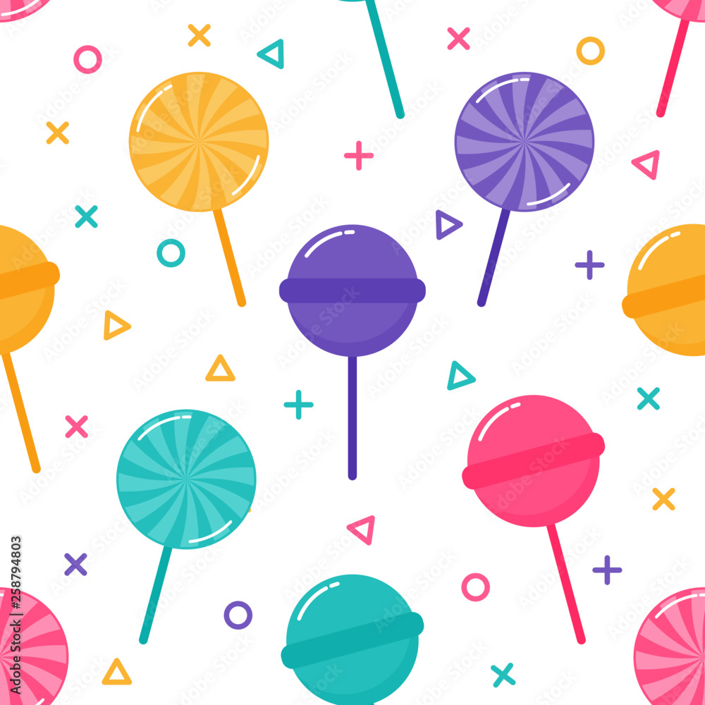 kawaii Cute Pastel Candy sweet desserts Seamless pattern with different ...