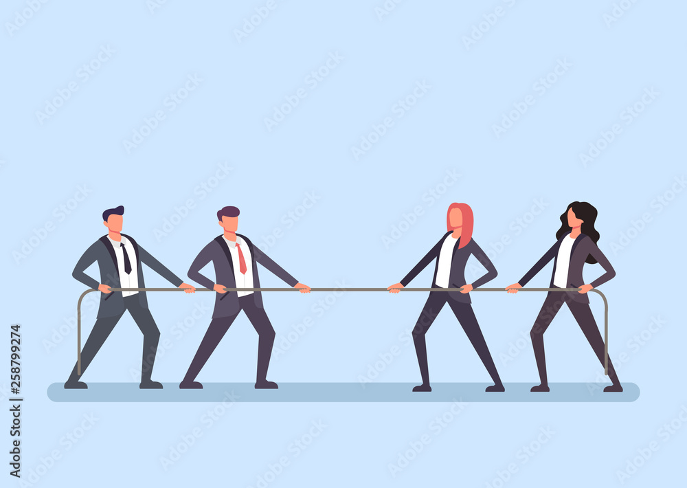 Man and woman business people characters office workers pulling rope ...