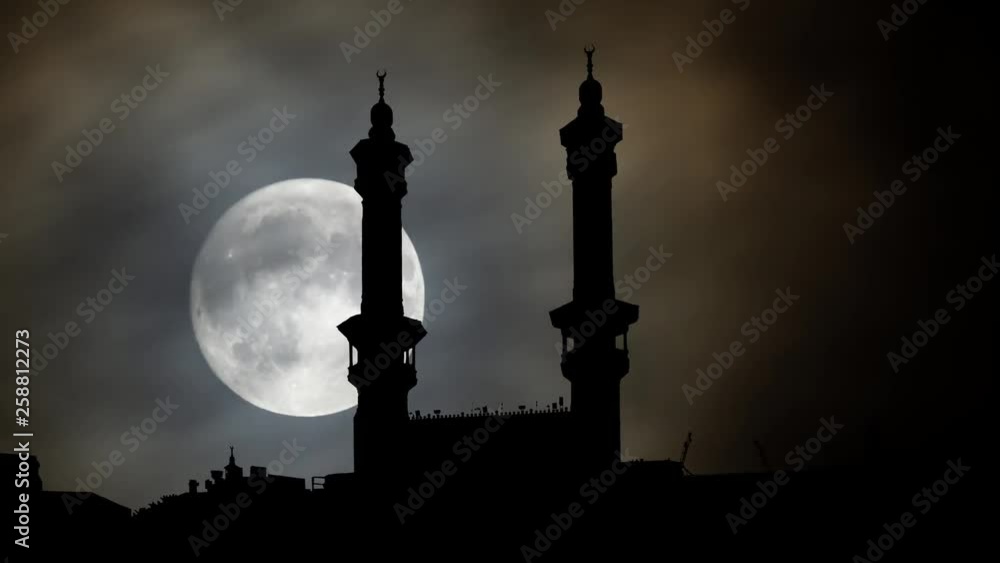 Masjidil Haram or Great Mosque of Mecca by Night with Full Moon: the ...