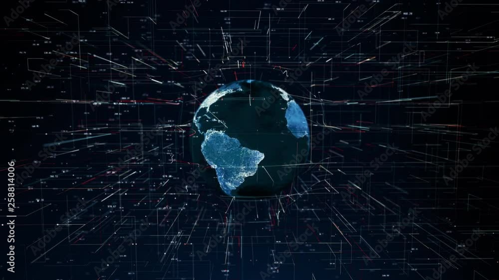 global digital world, abstract 3D rendering of technology global data ...