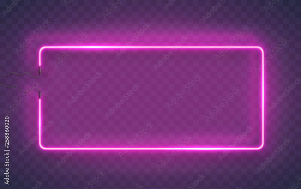 Neon rectangle lamp wall sign isolated on transparent background ...