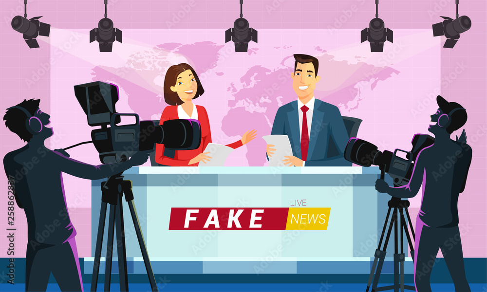 Live fake news on TV cartoon vector illustration Stock Vector | Adobe Stock