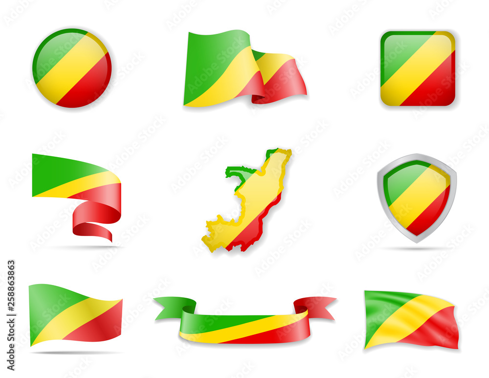 Congo flags collection. Vector illustration set flags and outline of ...