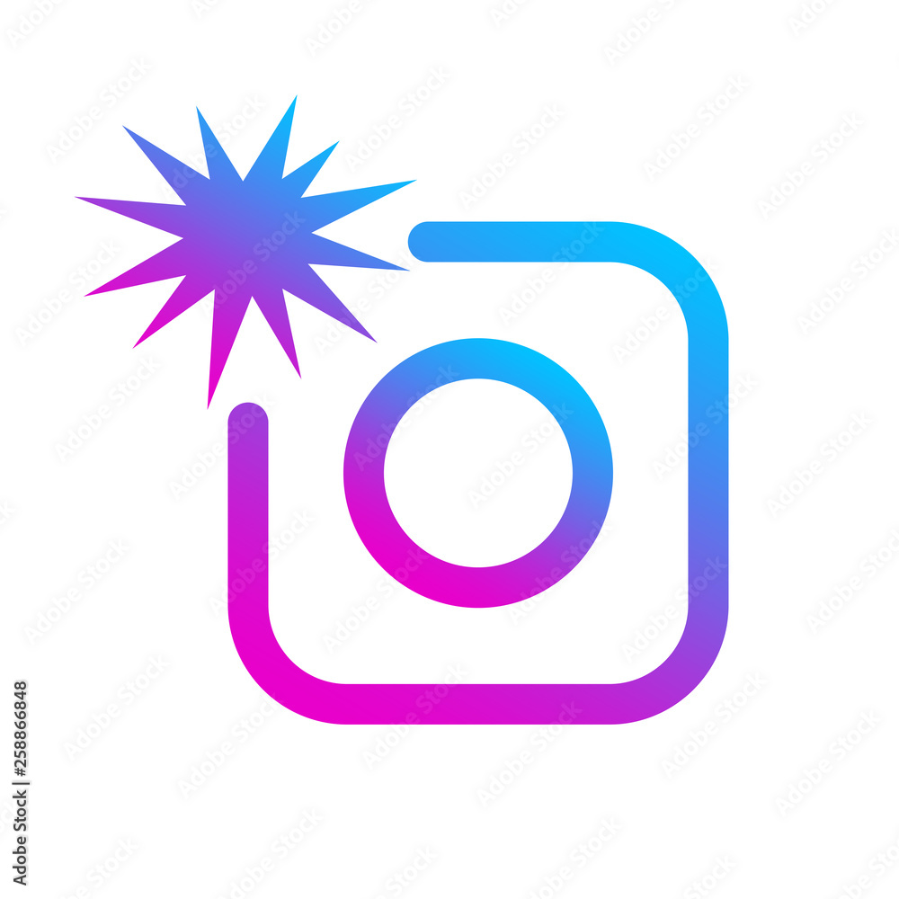 Colorful camera sign in trendy flat style isolated on white background ...